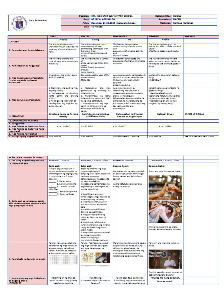 DLL Mapeh 5 W2-Q3 | PDF