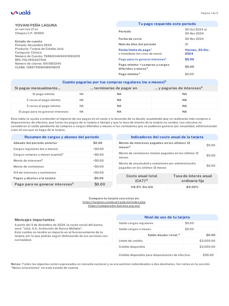 Estado de Cuenta Ualá Nov 2024 | PDF | Interés | Bancos