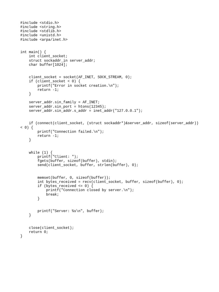 Simple C TCP Client Example | PDF