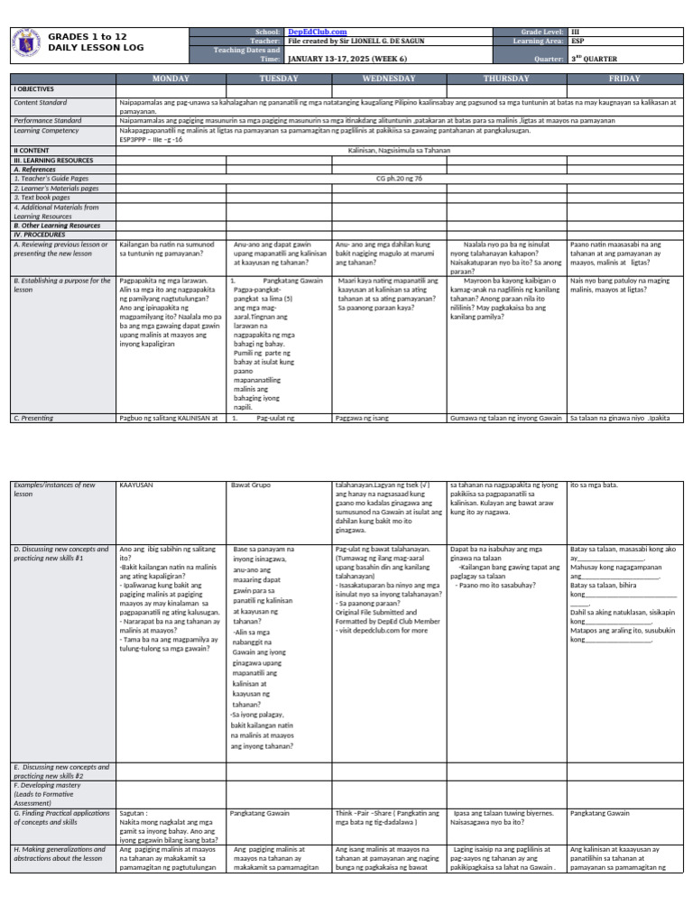 DLL - Esp 3 - Q3 - W6 | PDF