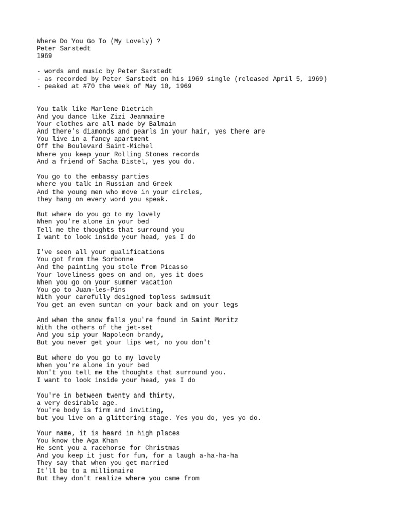 "Where Do You Go To (My Lovely) Lyrics" | PDF