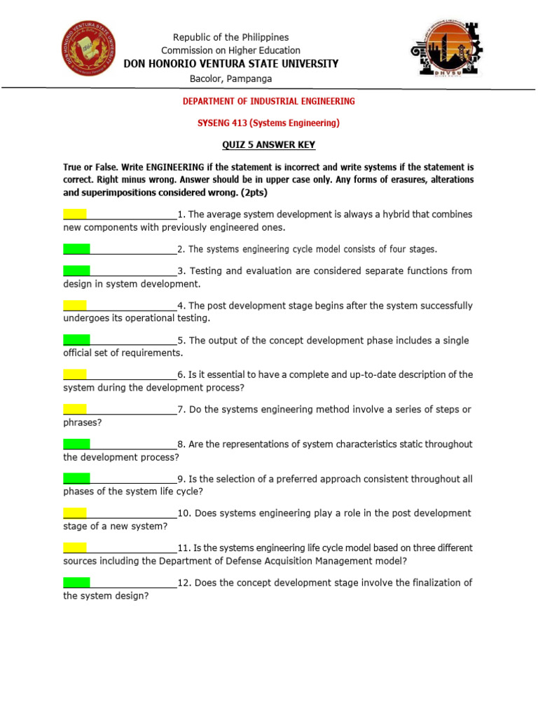 Quiz 5 Answer Key | PDF | System | Systems Engineering