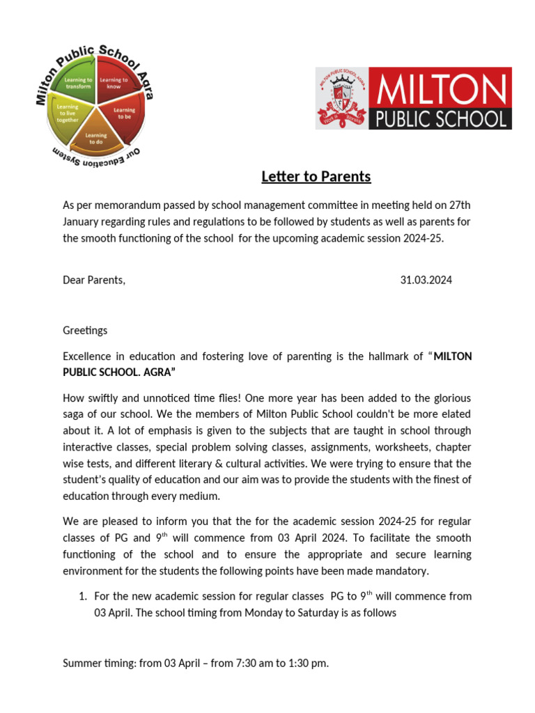 PARENTS LETTER 6TH | PDF | Payments | Fee