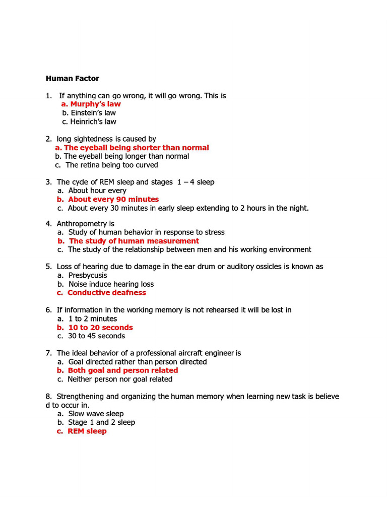 Human Factors Questions and Answers | PDF
