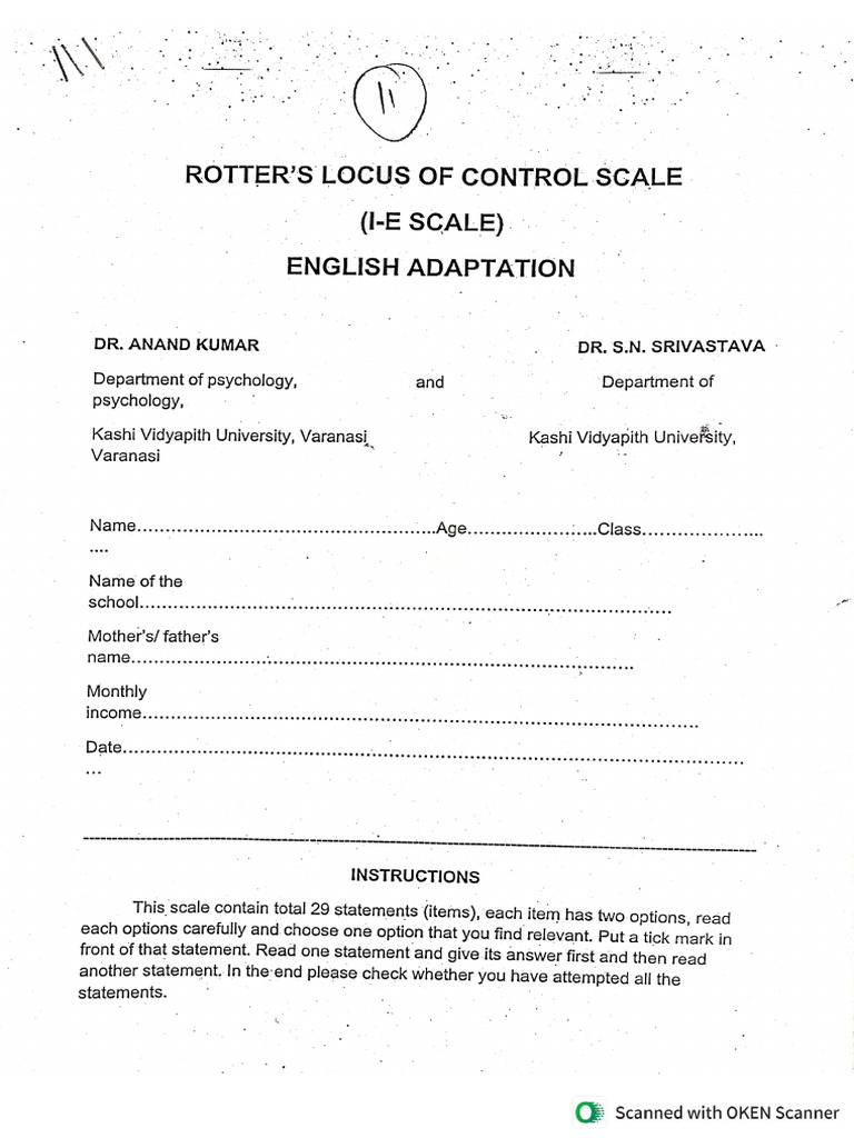 Rotter's Locus of Control Scale | PDF