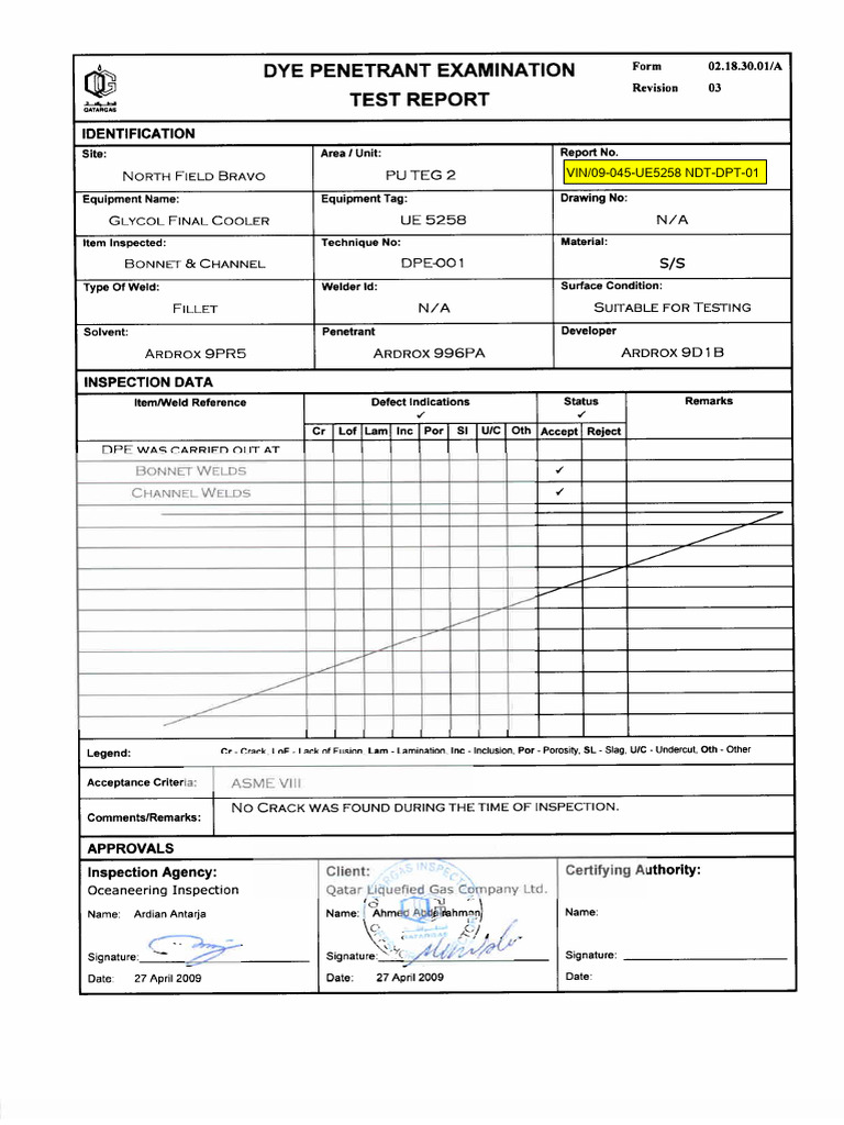 Vin - 09-045 Ue5258 NDT-DPT-01 | PDF