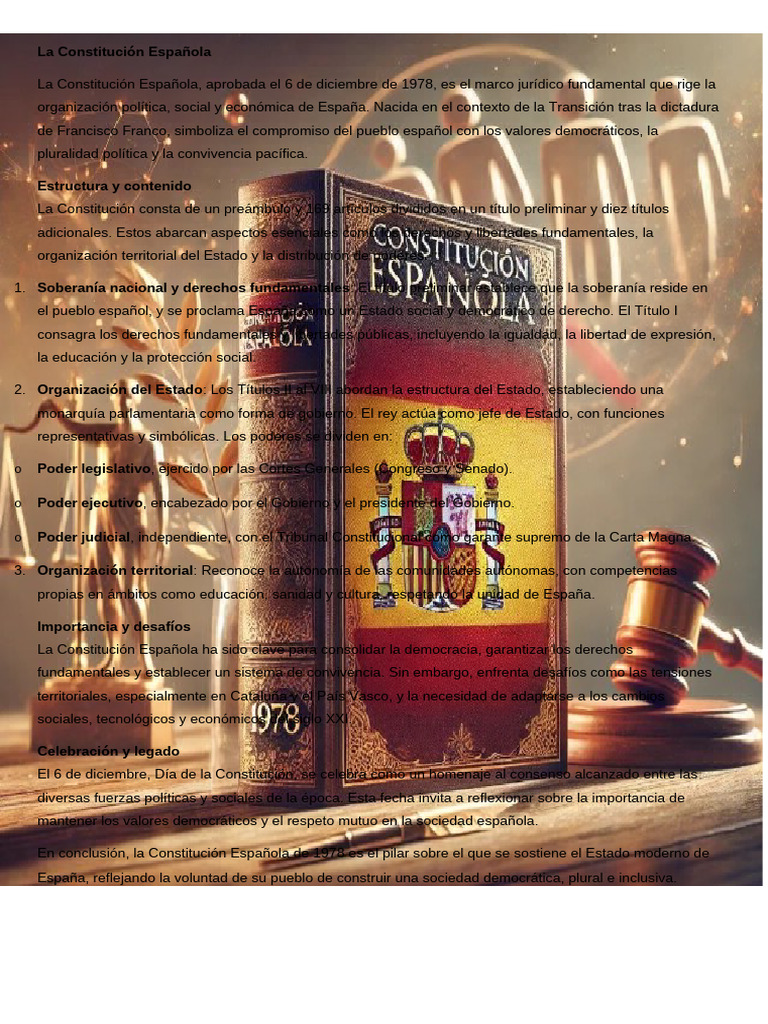 Constitución Española: Estructura y Valores | PDF | Constitución | España