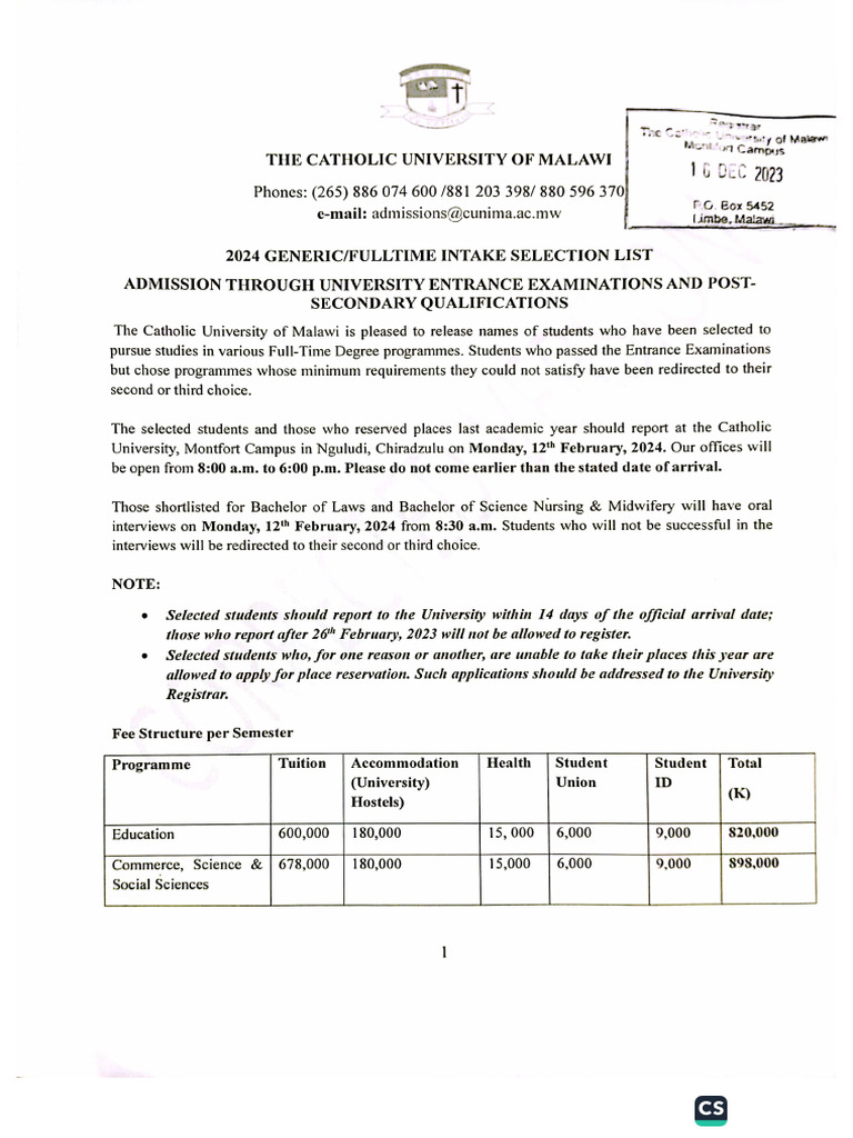 Cu 2024 Consolidated Selection List | PDF