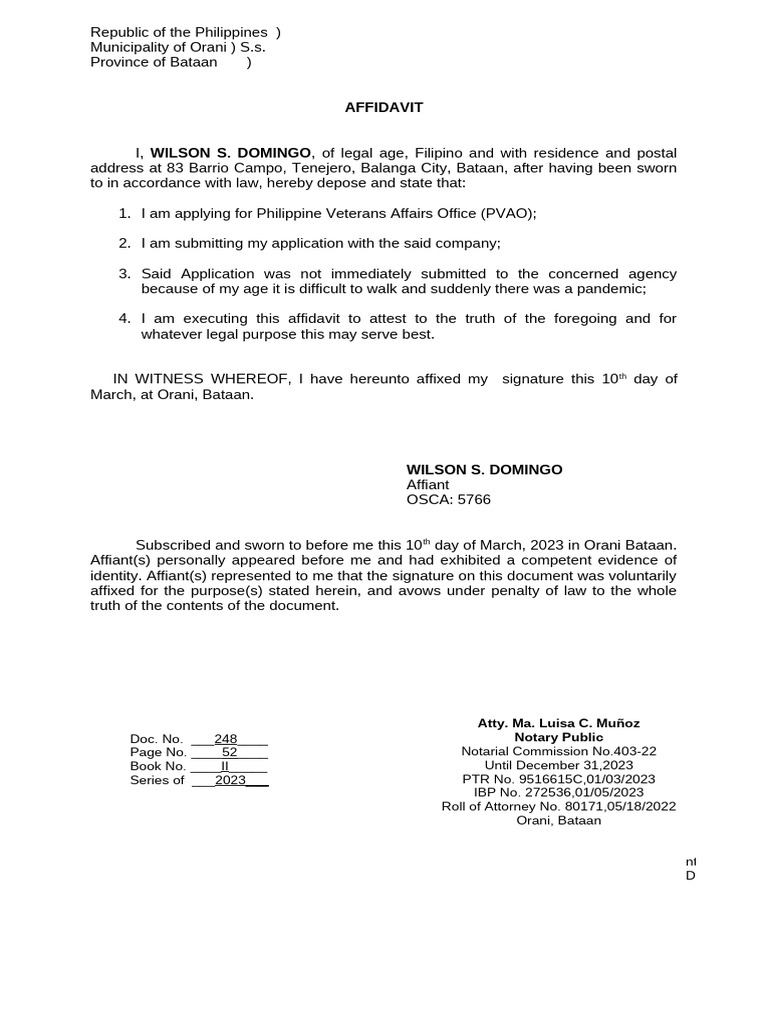 Aff General | PDF | Affidavit | Evidence