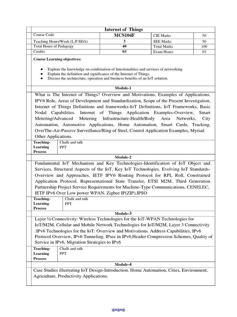 IOT-syllabus | PDF | Internet Of Things | I Pv6