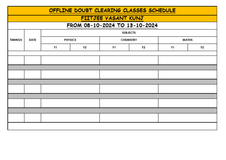 Offline Doubt Clearing Classes Schedule Fiitjee Vasant Kunj FROM 08-10-2024 TO 13-10-2024 | PDF