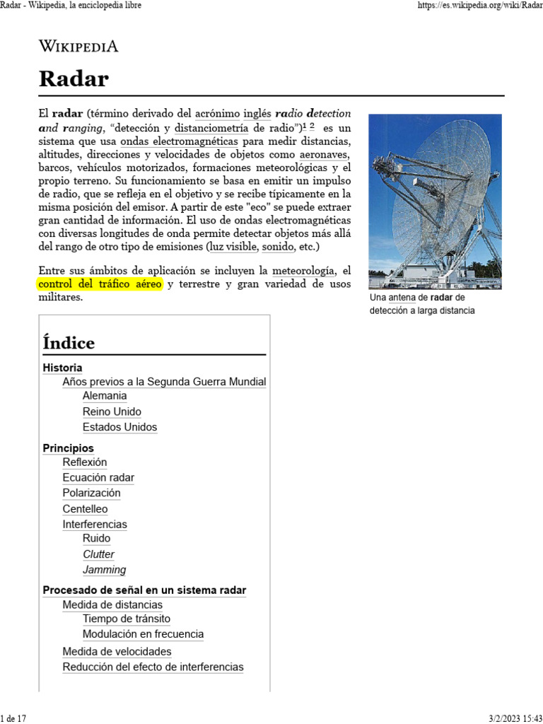 Historia y principios del radar | PDF | Radar | Antena (Radio)