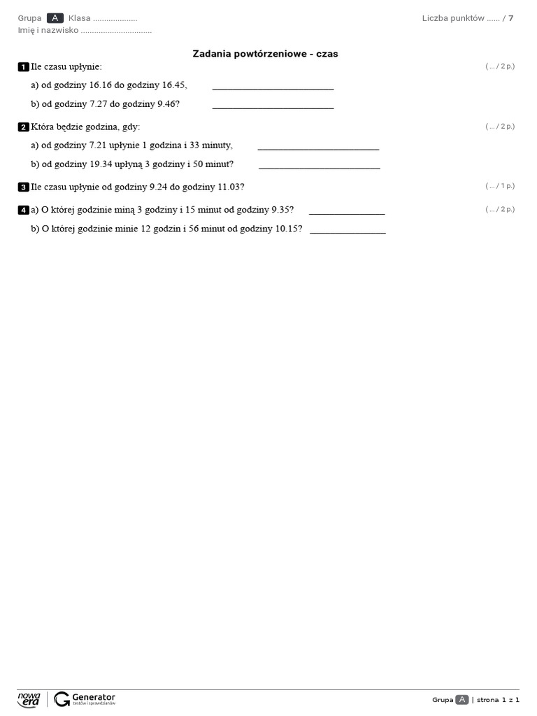 Zad. Powtórzeniowe 6 Czas | PDF