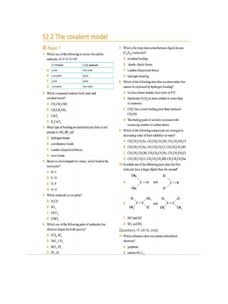 Practice Questions Covalent Bonding | PDF