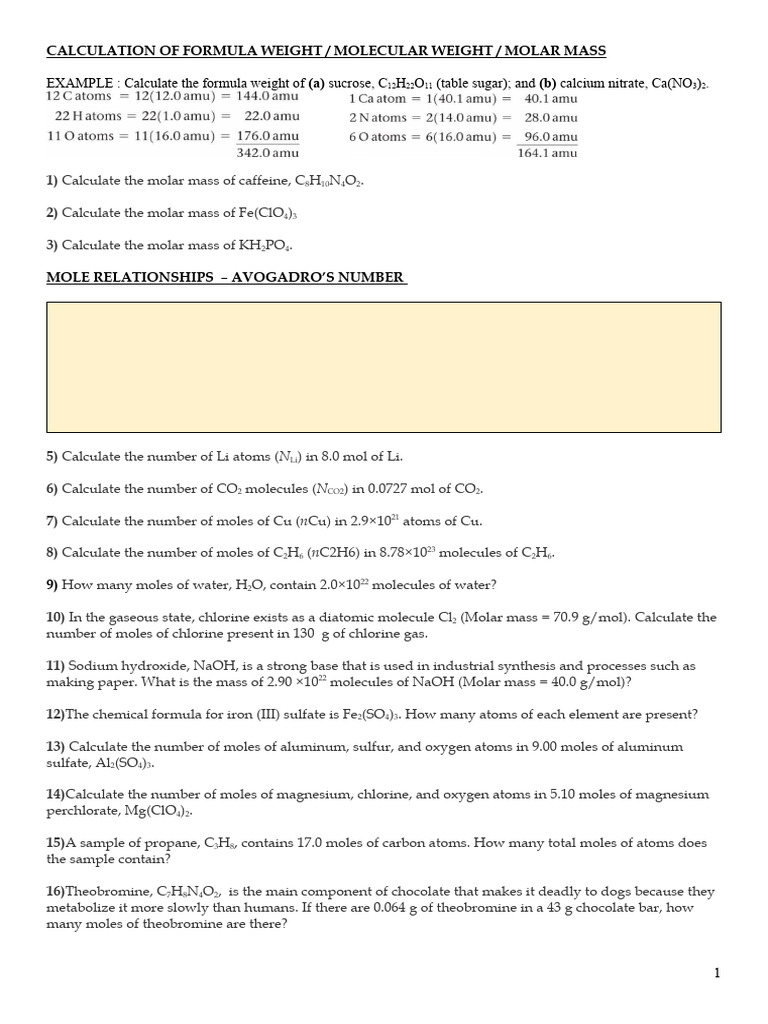 Molar Mass and Empirical Formula Calculations | PDF | Mole (Unit ...