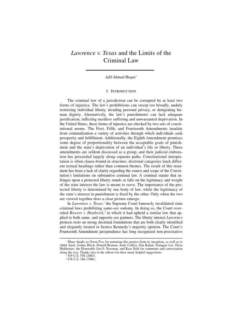 Lawrence v. Texas: Criminal Law Limits | PDF | Eighth Amendment To The ...