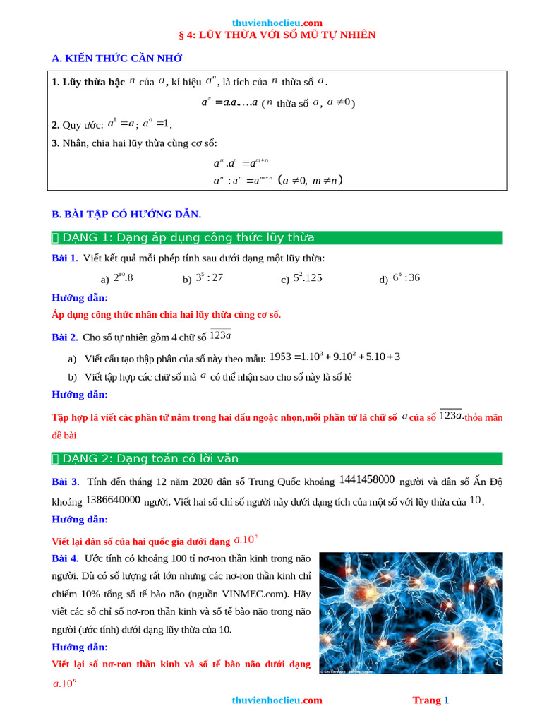 Bai Tap Luy Thua Voi So Mu Tu Nhien Toan 6 | PDF
