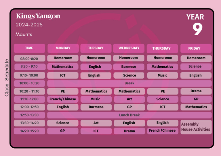 Year 9 Timetable | PDF