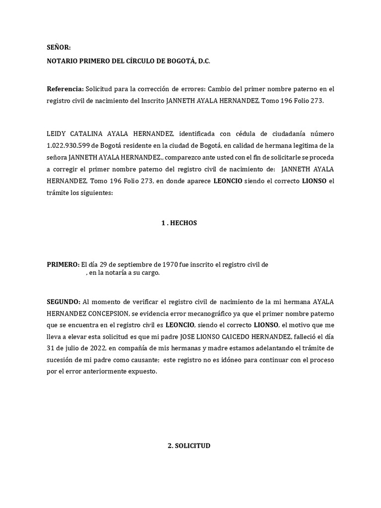 Solicitud Notaria Primera | PDF