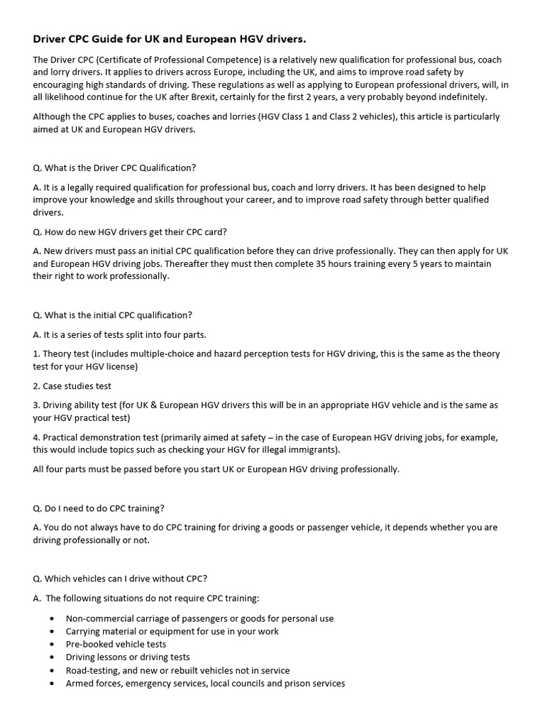 DRIVER_CPC_FAQ | PDF | Road Transport | Land Transport