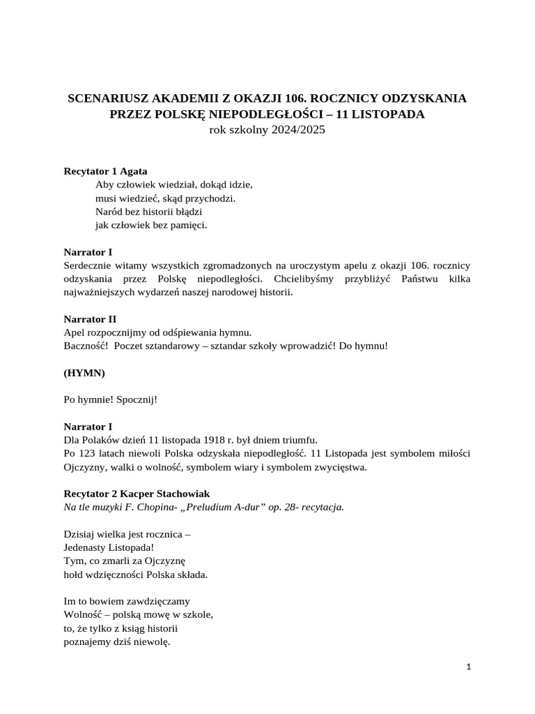 Scenariusz 11 Listopada | PDF
