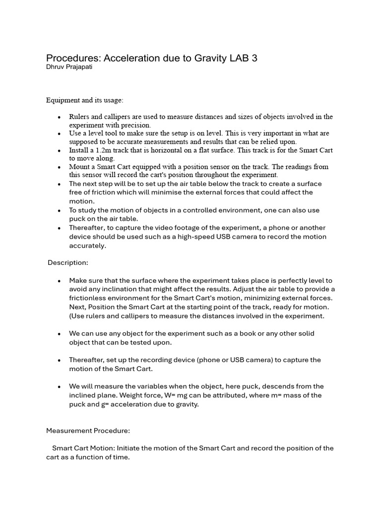 Lab Report Procedure 1 | PDF | Acceleration | Force