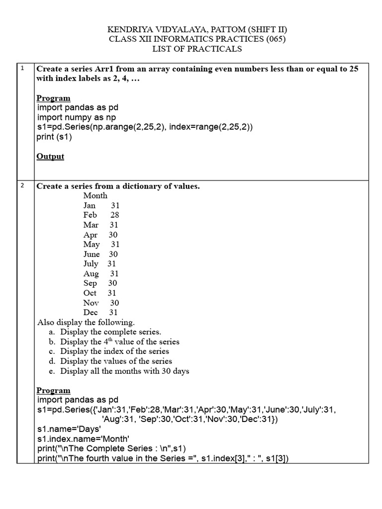 XII - LIST OF PRACTICALS - With Answers | PDF | Data Management ...