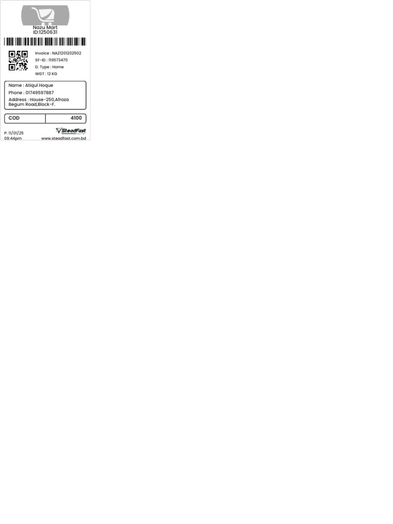 Nazu Mart Invoice for Atiqul Hoque | PDF