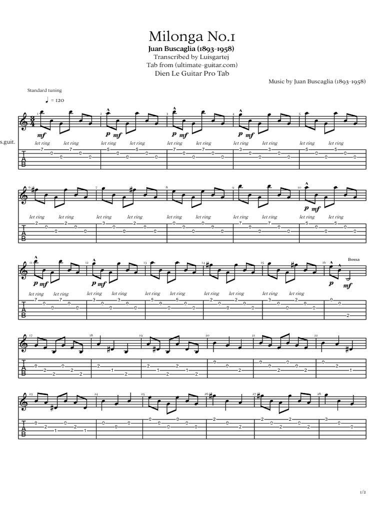 Milonga No.1 Guitar Tab | PDF | Guitar Family Instruments | Irish ...