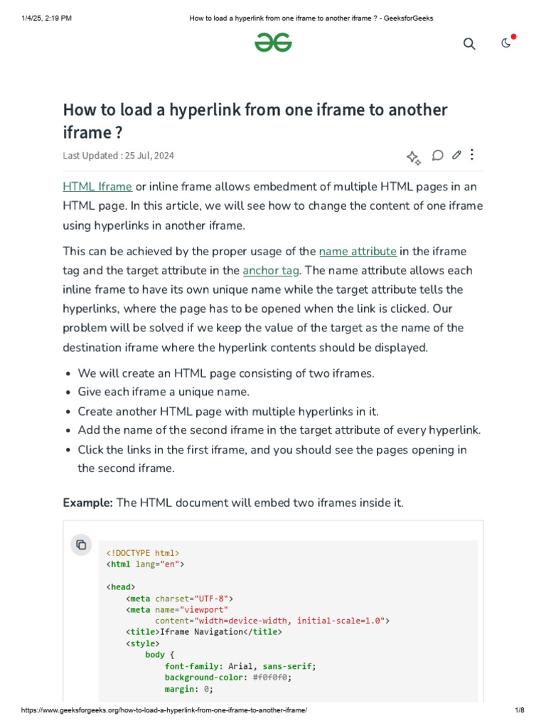How to Load a Hyperlink From One Iframe to Another Iframe _ - GeeksforGeeks | PDF | Html Element ...