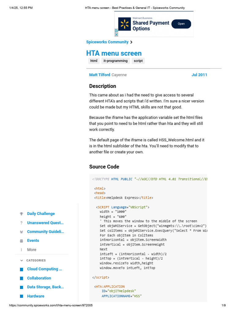 HTA Menu Screen - Best Practices & General IT - Spiceworks Community | PDF | Html Element ...