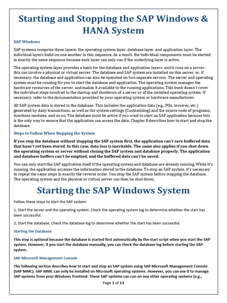 Starting and Stoping Sap System | PDF | Operating System | Databases