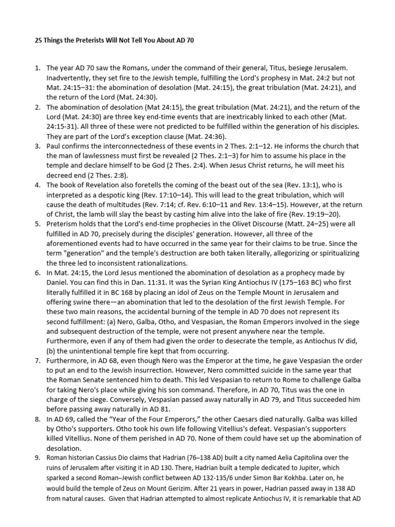 Preterism and AD 70: Key Misconceptions | PDF | Great Tribulation ...