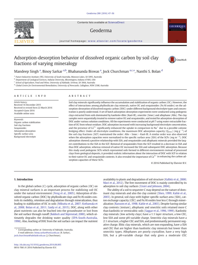 Adsorption Desorption Behavior of Dissol | PDF | Adsorption | Soil