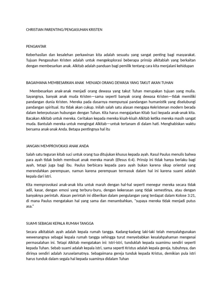 CHRISTIAN PARENTING, PENGASUHAN KRISTEN MAKALAH | PDF