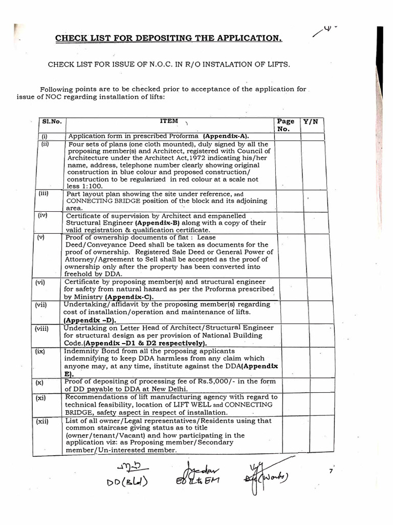 Check list for Depositing the Application for Lift_Installation_DDA ...