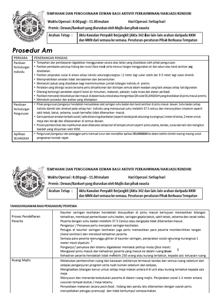 Sop Dewan Perkahwinan PKPP | PDF