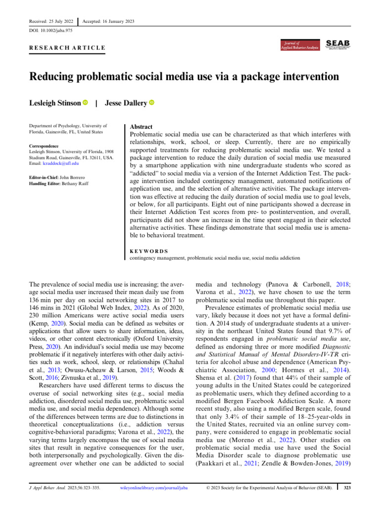 J of App Behav Analysis - 2023 - Stinson | PDF | Social Media | Popular Culture & Media Studies