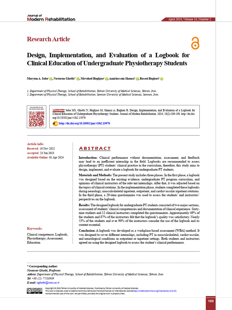 design_implementation_and_evaluation_of_a_logbook_for_clinical_education | PDF | Physical ...