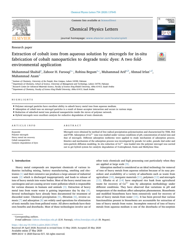 Cobalt Nanoparticles to Degrade Toxic Dyes | PDF | Adsorption | Acid ...
