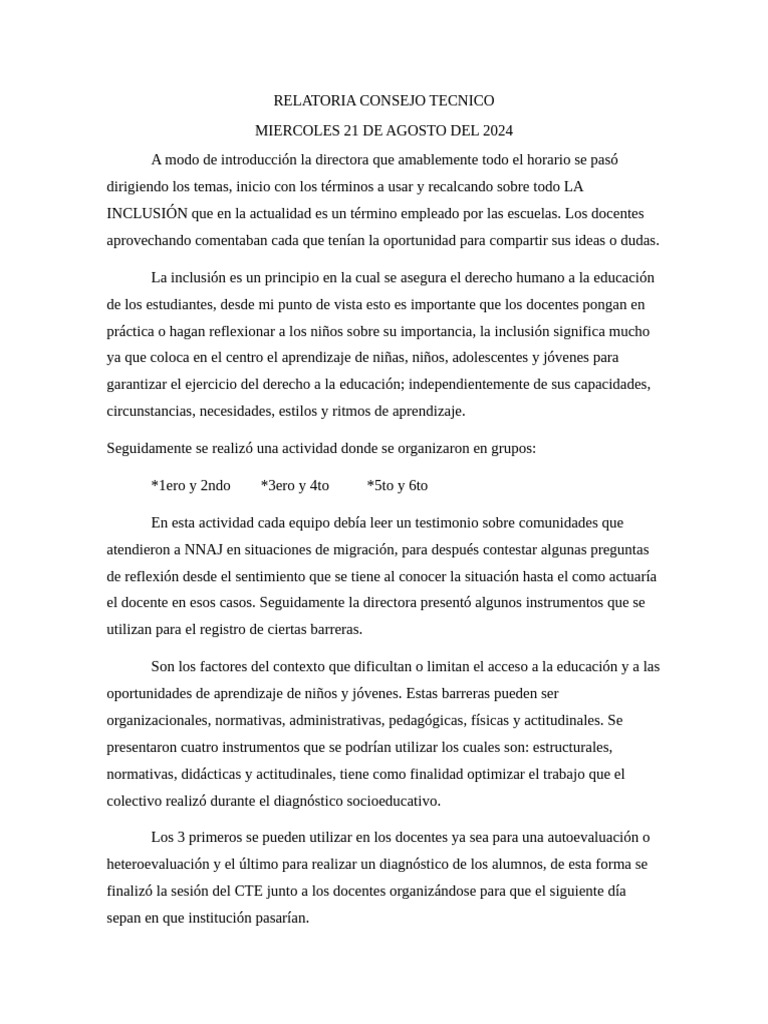 Relatoria Consejo Tecnico | PDF | Enseñando | Maestros