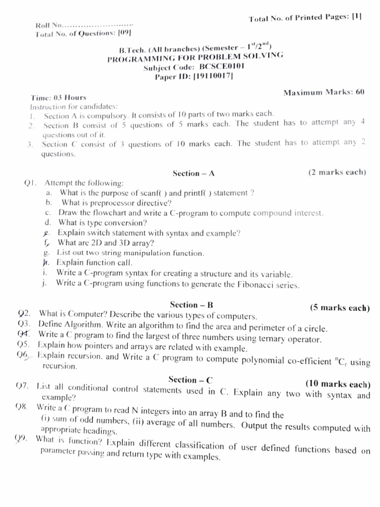 BCSCE0101 | PDF | C (Programming Language) | Computer Programming