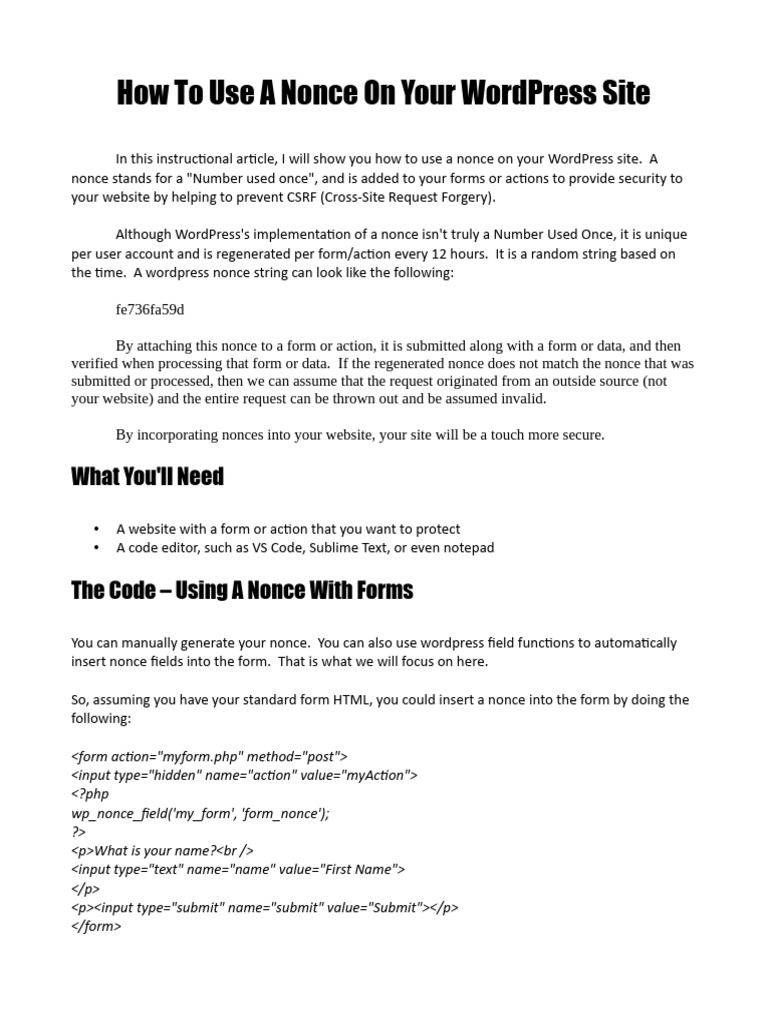 How To Use Wordpress Nonce | PDF | Word Press | Software Development