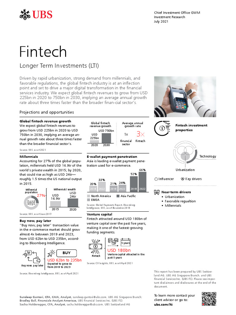 Fintech Snapshot Ubs Cio Longer Term Investments Research en | PDF ...