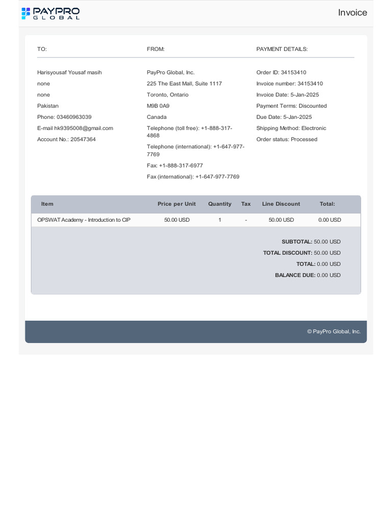Invoice for OPSWAT Academy Course | PDF