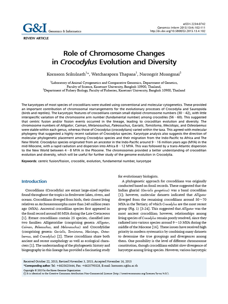 Role of Chromosome Changes in Crocodylus Evolution and Diversity | PDF ...