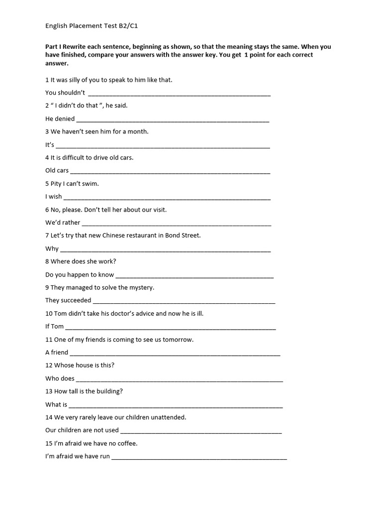 English Placement Test B2/C1 Guide | PDF