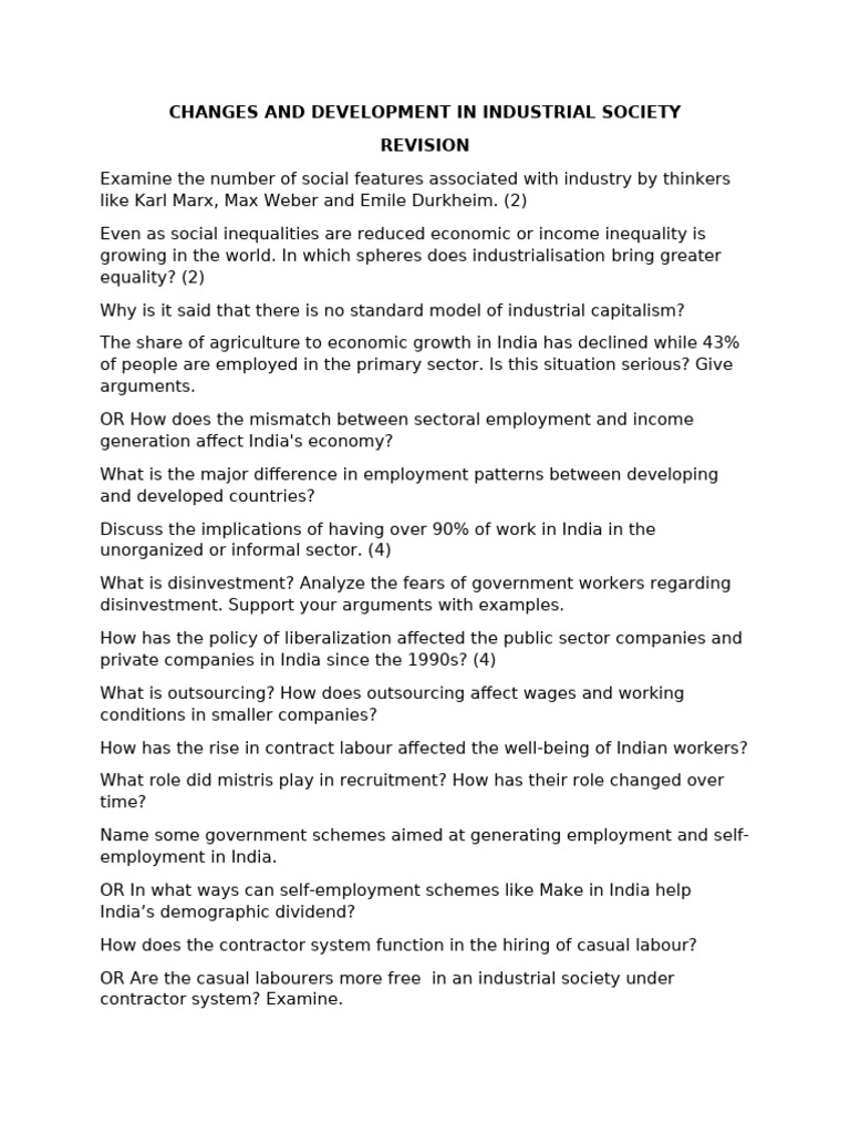 Changes and Development in Industrial Society - Revision Worksheet ...
