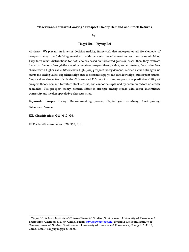 CompleteBackward Forward LookingProspectTheoryDemandandStockReturns ...