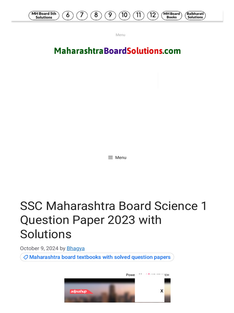 SSC Maharashtra Board Science 1 Question Paper 2023 With Solutions ...